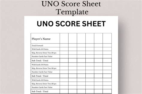 Uno Score Sheet Template Printable Uno Score Card Printable Uno Score