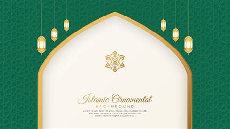 이슬람 아랍어 녹색과 흰색 배경 기하학적 패턴과 등불이 있는 아름다운 장식 0명에 대한 스톡 벡터 아트 및 기타 이미지 0명 Eid Mubarak 금색 Istock