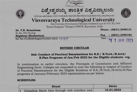 Vtu Update Revised Circular About Conduct About Practical Examination Vidyaniketan