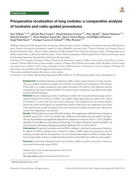 Pdf Preoperative Localization Of Lung Nodules A Comparative Analysis