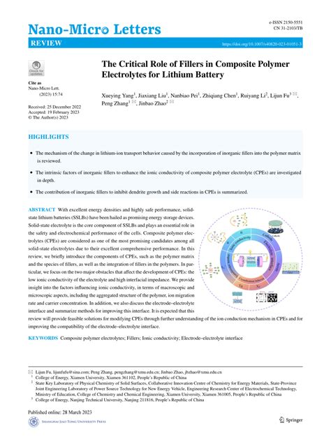 Pdf The Critical Role Of Fillers In Composite Polymer Electrolytes For Lithium Battery