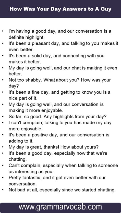 How Was Your Day Answers In English Grammarvocab