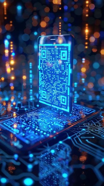 Blue Wireframe Qr Code On Smartphone Premium Ai Generated Image