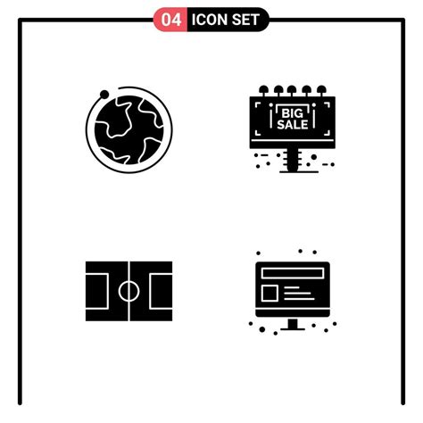 Stock Vector Icon Pack Of 4 Line Signs And Symbols For Globe Football Hotel Sale Computer