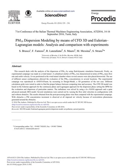 Pdf Pm10 Dispersion Modeling By Means Of Cfd 3d And Eulerianlagrangian Models Analysis And