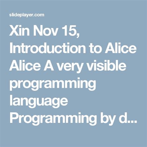 introduction to alice a visual programming language
