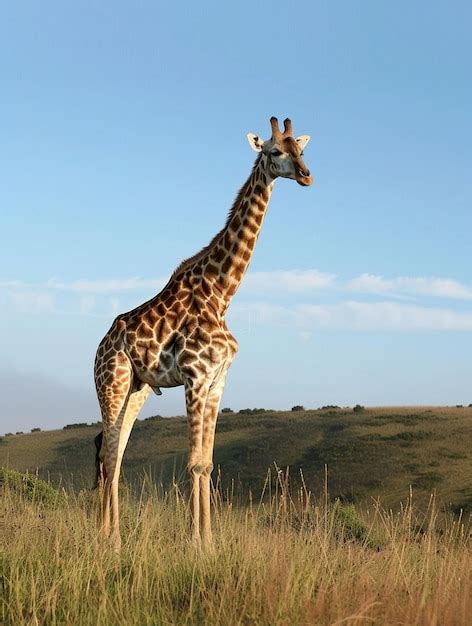 Giraffe In African Savanna At Sunset Premium Ai Generated Image