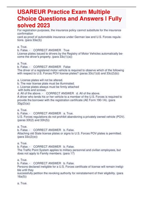 Usareur Practice Exam Multiple Choice Questions And Answers L Fully