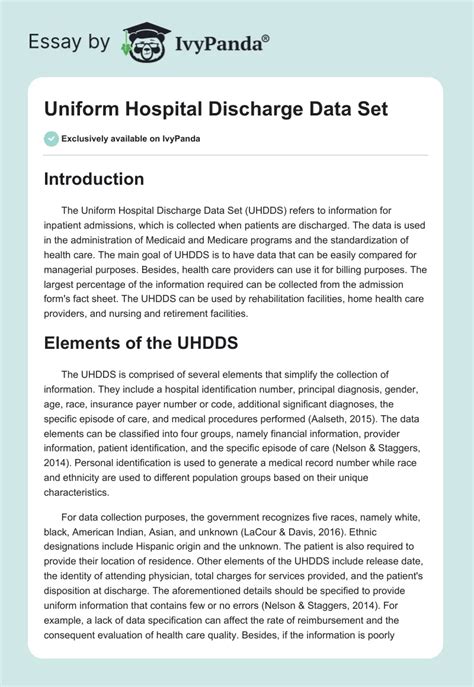 Uniform Hospital Discharge Data Set 574 Words Essay Example