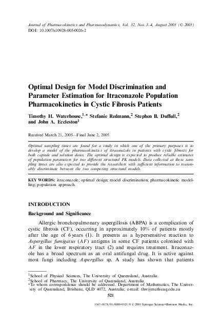 Pdf Optimal Design For Model Discrimination And Parameter Estimation For Itraconazole