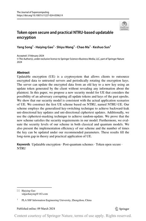 Token Open Secure And Practical Ntru Based Updatable Encryption