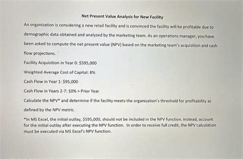 Solved Net Present Value Analysis For New Facility An Chegg
