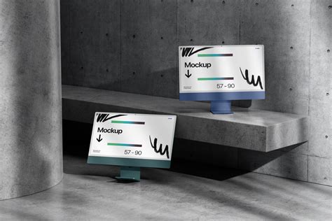 3d Desktop Computer Mockup With Industrial Concrete Background 46866335 Psd