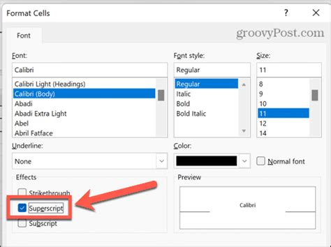 how to use superscript in excel