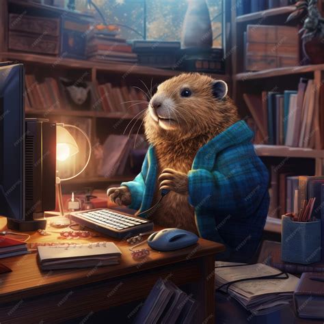 A Beaver Is Sitting At A Desk With A Mouse And A Mouse Premium Ai Generated Image