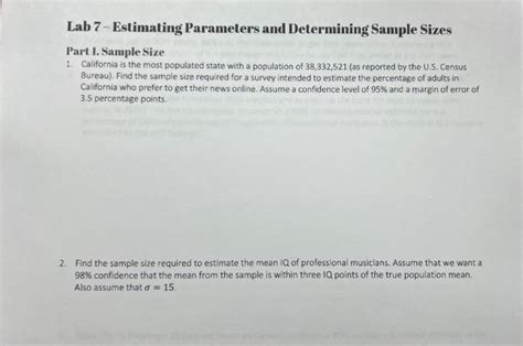Solved Lab 7 Estimating Parameters And Determining Sample