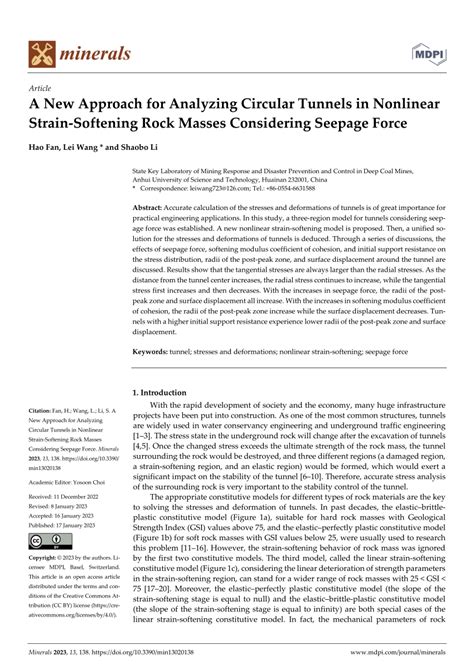 Pdf A New Approach For Analyzing Circular Tunnels In Nonlinear Strain Softening Rock Masses
