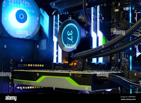 Close Up And Inside High Performance Desktop And Cooling System On CPU Socket With Multicolored