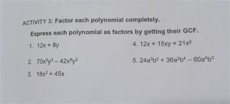solved activity 3 factor each polynomial completely express each