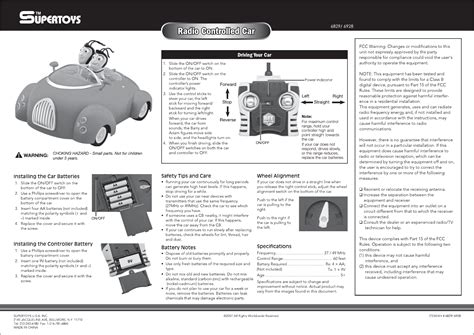 Supertoys Co 6829 RC01 RC Car User Manual 4404 IS 49MHz 0204