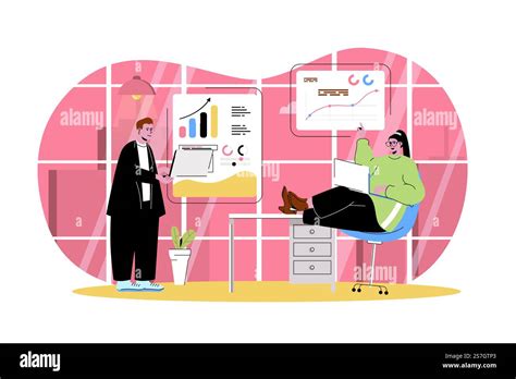Big Data Analysis Web Character Concept Marketing Team Analyzes Data