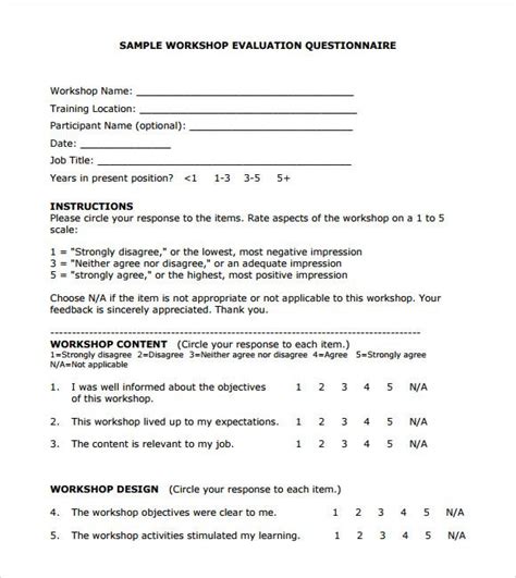 Workshop Evaluation Form Template