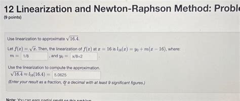 Solved 12 Linearization And Newton Raphson Method Probl 9
