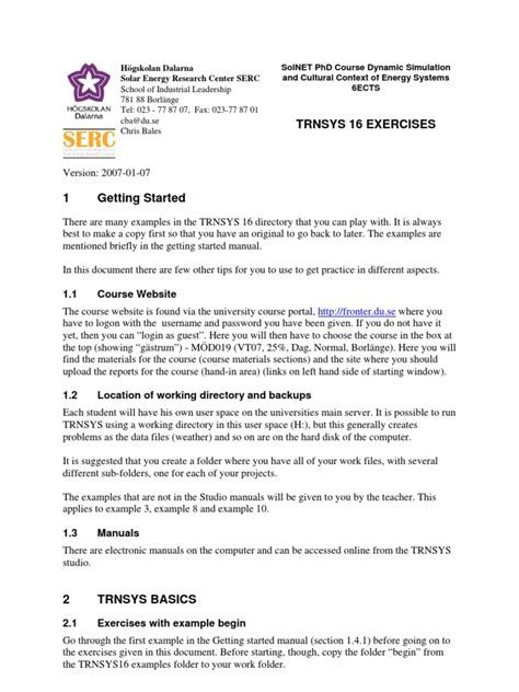 Instruction Trnsys 16 Exercises 2007 Pdf Microsoft Excel Parameter Computer Programming