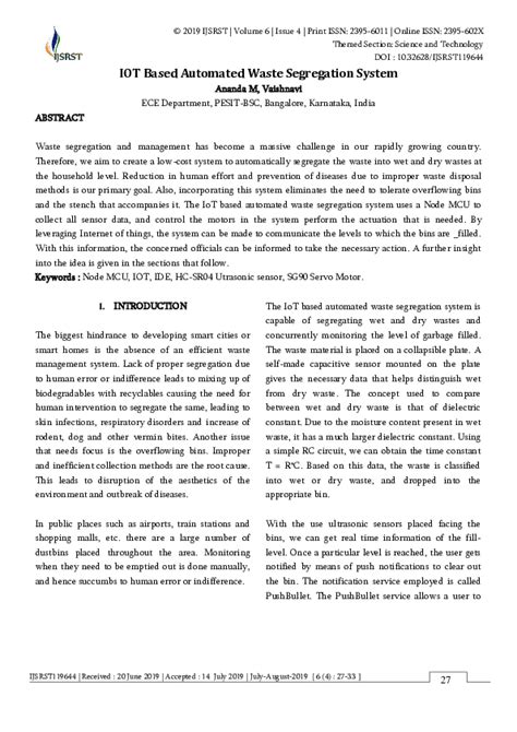 Pdf Iot Based Automated Waste Segregation System