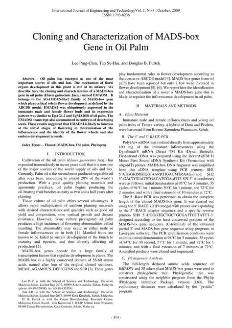 Pdf Cloning And Characterization Of Mads Box Gene In Oil Palm