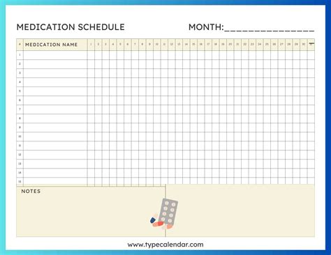 Free Printable Medication Schedule Templates 2 3 4 Times A Day Chart