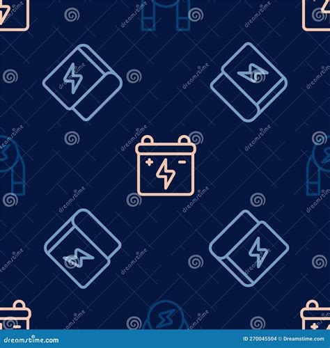 Set Line Magnet Book About Electricity And Car Battery On Seamless Pattern Vector Stock Vector