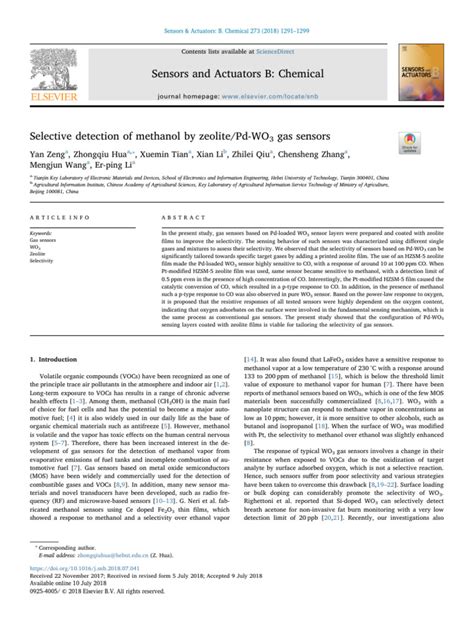 Selective Detection Of Methanol By Zeolite Pd Wo3 Gas Sensors Pdf