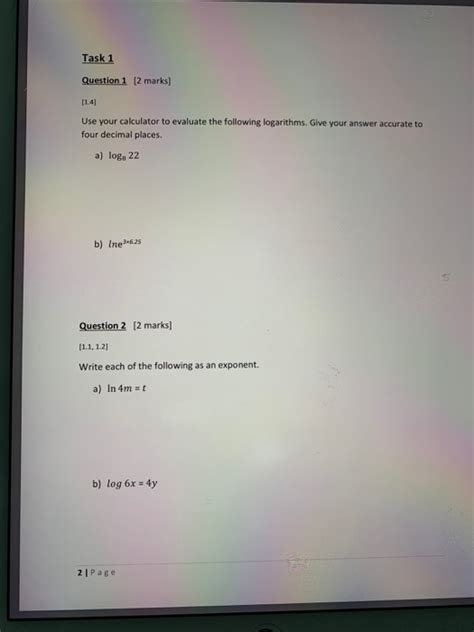 Solved Task 1 Question 1 2 Marks 14 Use Your Calculator
