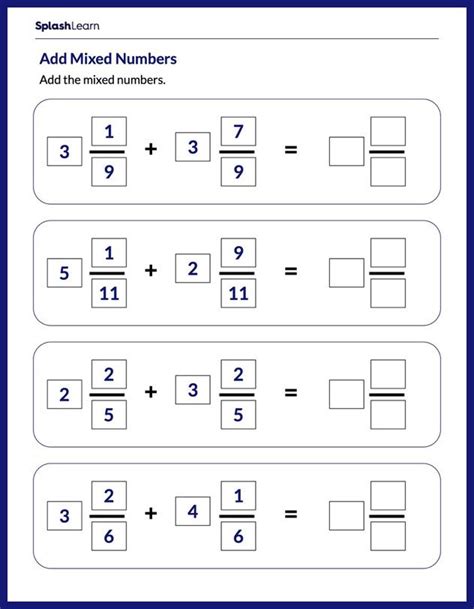 Adding Mixed Numbers Worksheet