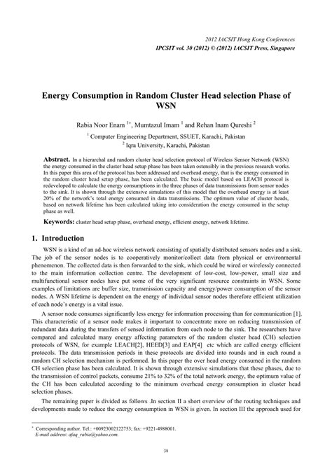 Pdf Energy Consumption In Random Cluster Head Selection Phase Of Wsn