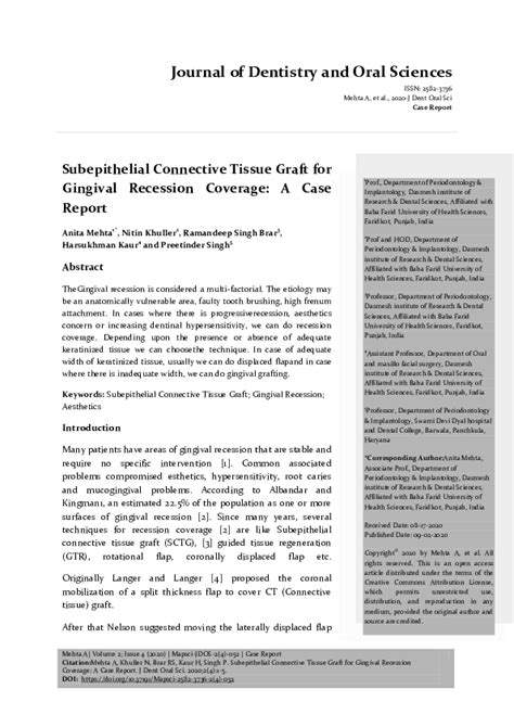Pdf Subepithelial Connective Tissue Graft For Gingival Recession Coverage A Case Report