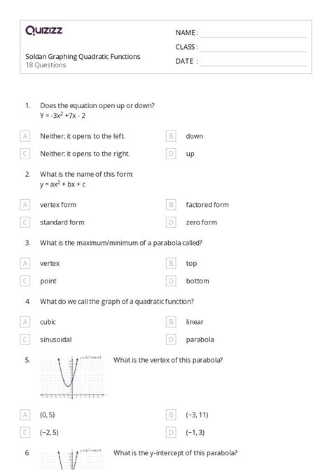 50 Graphing Parabolas Worksheets For 12th Class On Quizizz Free