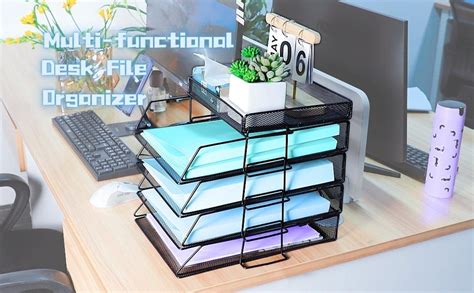 5 Stufige Schreibtisch Organizer Büro Ablagefächer Stapelbar Metall