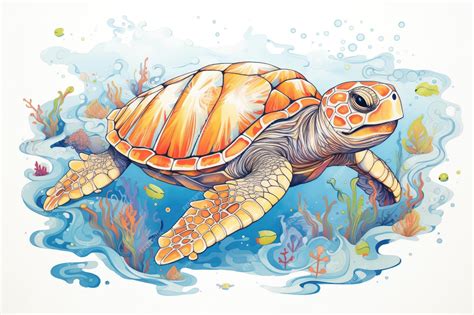 Sea Turtle Floating On The Ocean Surface Premium Ai Generated Image