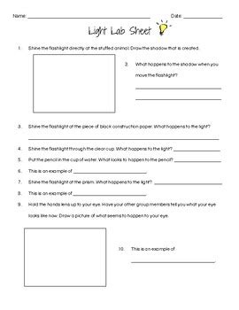 Properties Of Light Lab Sheet By Weaver S Workshop TPT