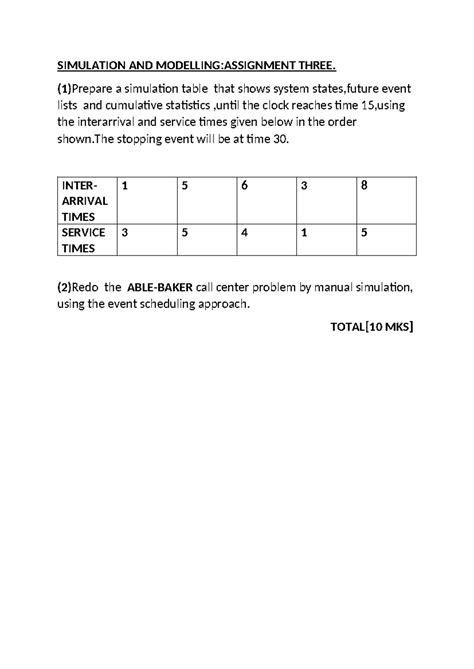 simulation and modelling assignment three simulation and modelling