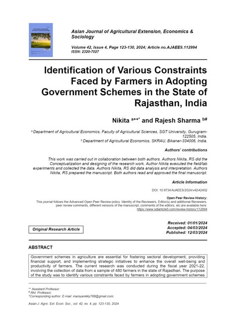 Pdf View Of Identification Of Various Constraints Faced By Farmers In