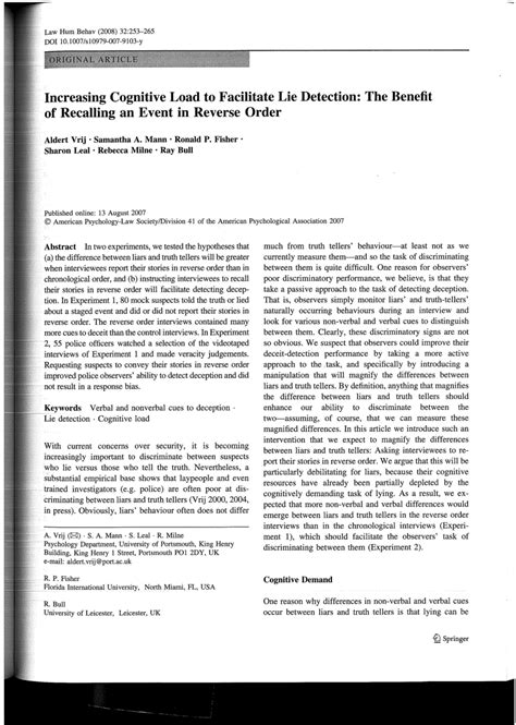 Pdf Increasing Cognitive Load To Facilitate Lie Detection The