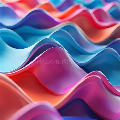 Colorful Undulating Waves Create A Mesmerizing Sea In The Digital Art Landscape Stock
