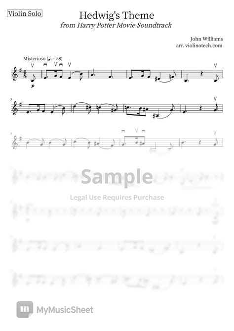 John Williams Harry Potter Hedwigs Theme Violin Solo Sheet Music