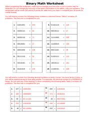 Binary Math Conversion Practice Decimal To Binary Course Hero