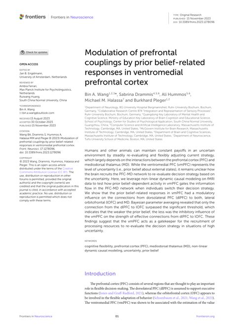 Pdf Modulation Of Prefrontal Couplings By Prior Belief Related
