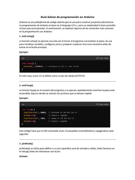 Conceptos Básicos De Programación En Arduino Pdf Arduino