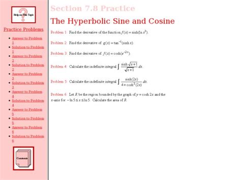 The Hyperbolic Sine And Cosine Worksheet For 11th 12th Grade Lesson